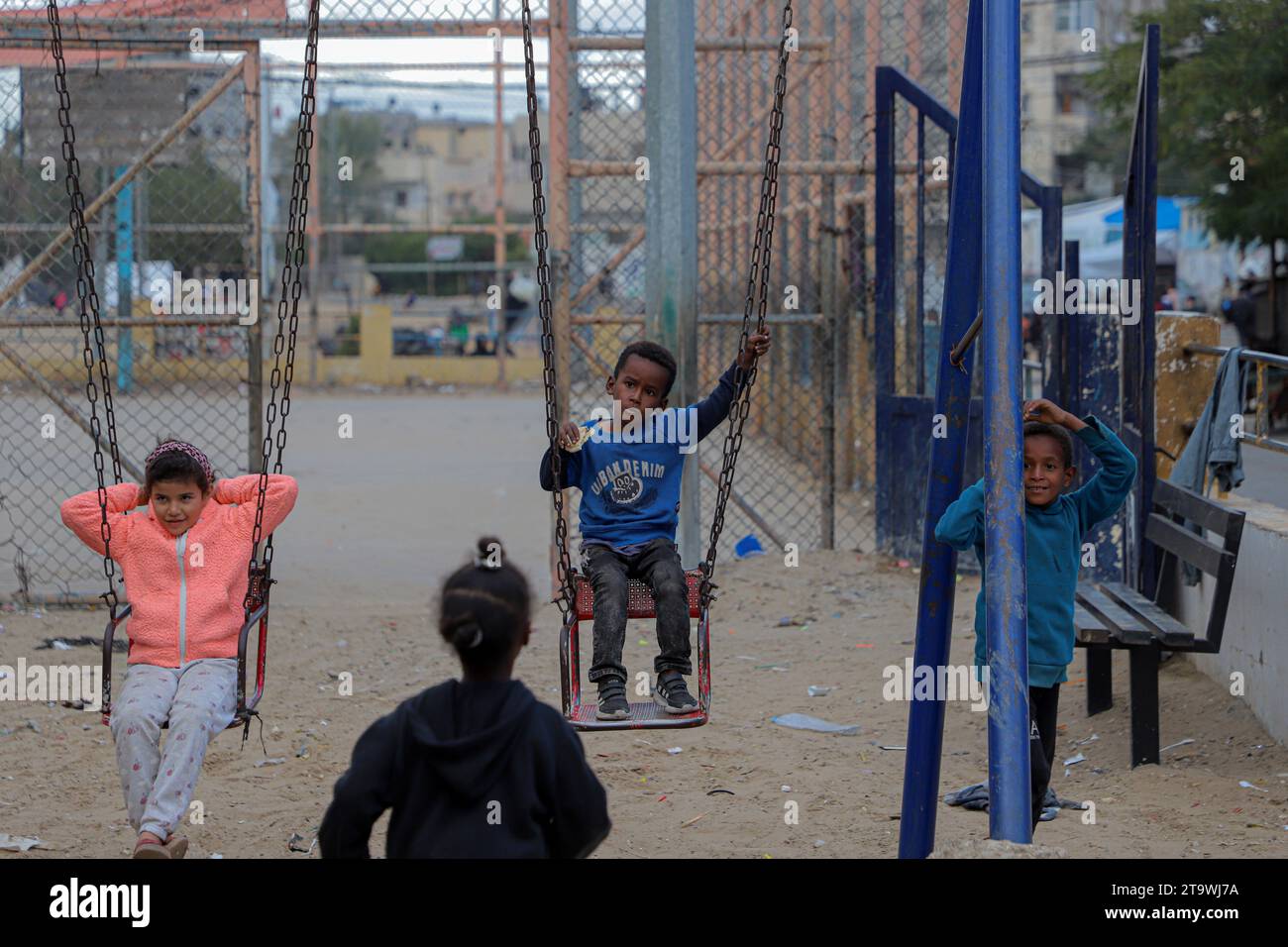 Gaza. 27th Nov, 2023. Children play at a playground in the southern ...