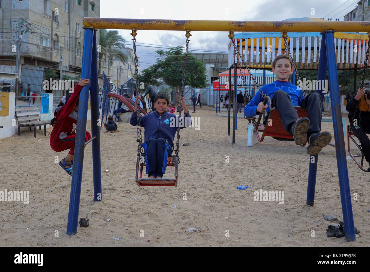 Gaza. 27th Nov, 2023. Children play at a playground in the southern ...