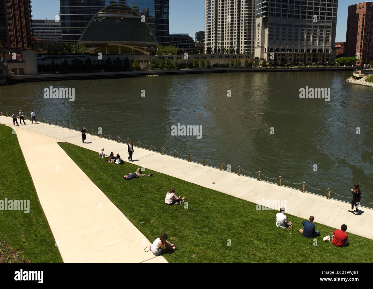 Chicago, USA - June, 2018: People on the Chicago Riverwalk in downtown ...
