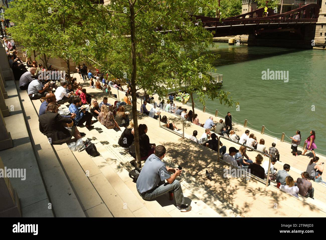 Chicago, USA - June, 2018: People on the Chicago Riverwalk in downtown ...
