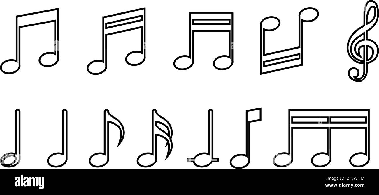 Music note line icon set, Music key symbol. song bites. sound tone ...