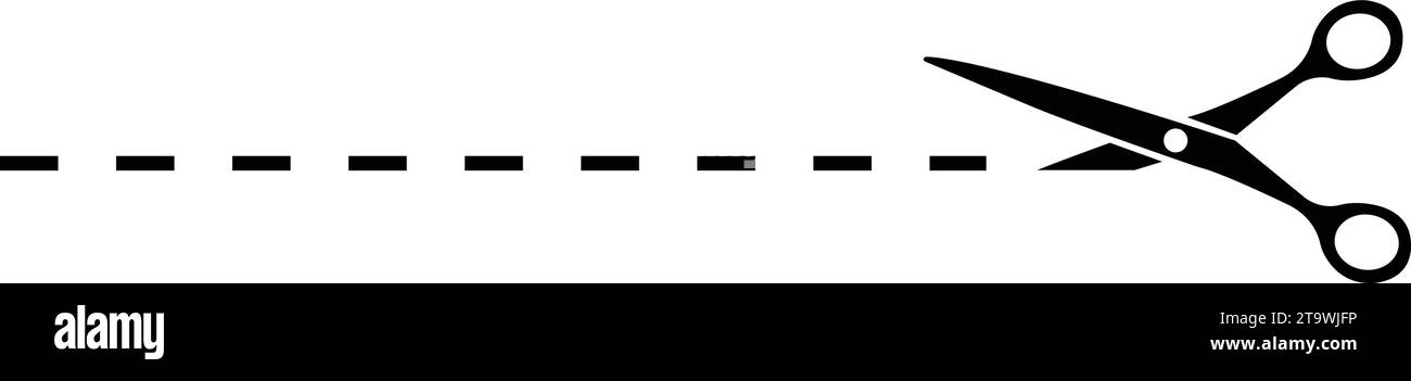 Scissor with cut or dotted line. flat icon style. Scissors black on ...