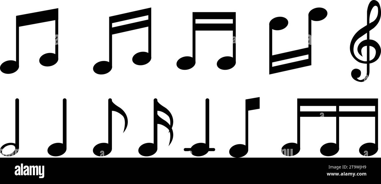 Music note flat icon set, Music key symbol. song bites. sound tone ...