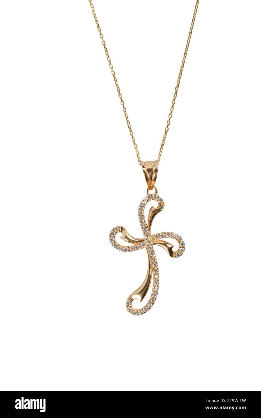 Gold religious cross at chain, isolated on a white background Best ...