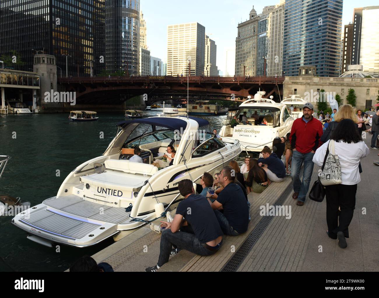 Chicago, USA - June, 2018: People on the Chicago Riverwalk in downtown ...