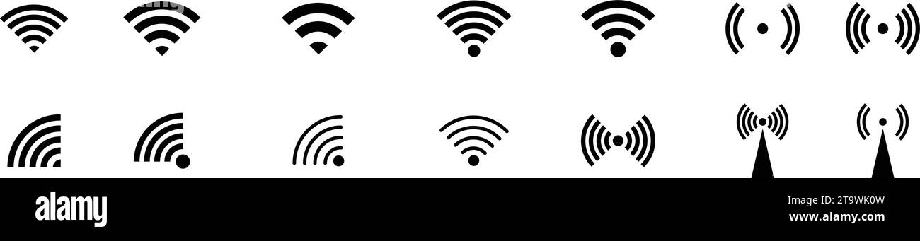 WiFi wireless internet signal flat icon symbol set. Connect of network ...