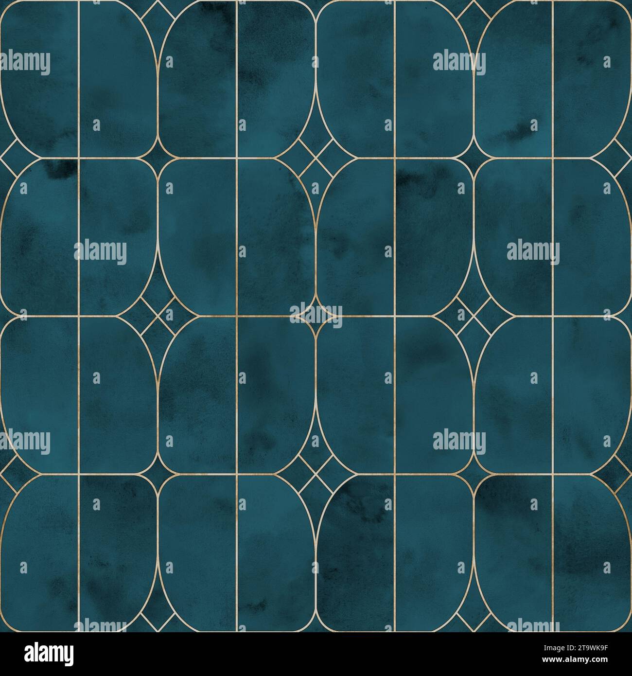 Watercolor teal green color stained glass window abstract geometric ...