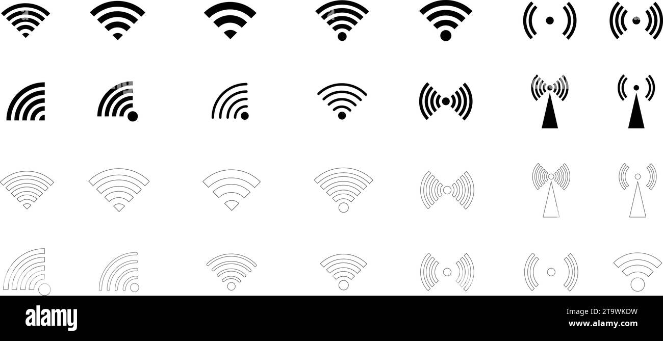 WiFi wireless internet signal line flat icon symbol set. Connect of network collection. Bar of ...