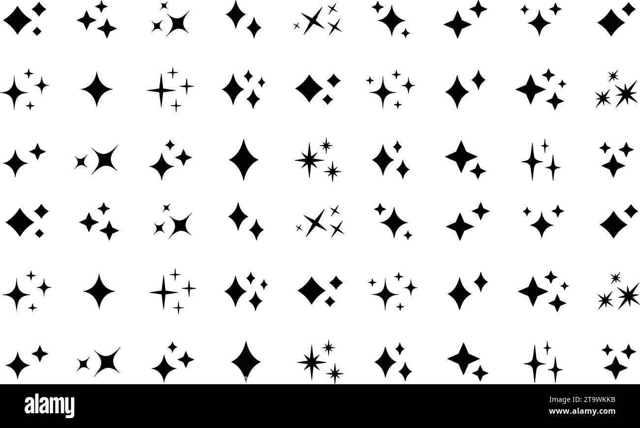 Retro futuristic sparkle star icons collection. Set of star shapes. Abstract cool shine effect ...