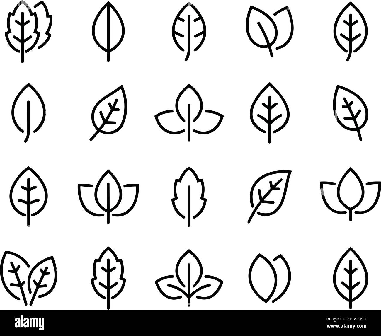 Leaf simple line icons set. Leaves of trees and plants, Leaves icon ...