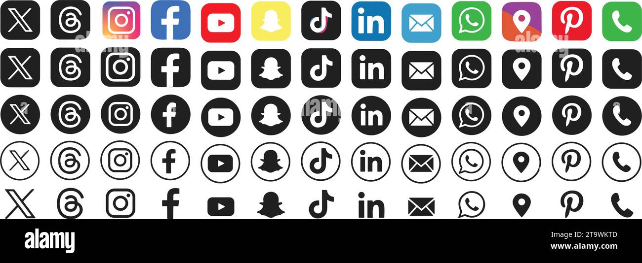 Set of Facebook, threads, X, twitter, Instagram, YouTube, snapchat ...