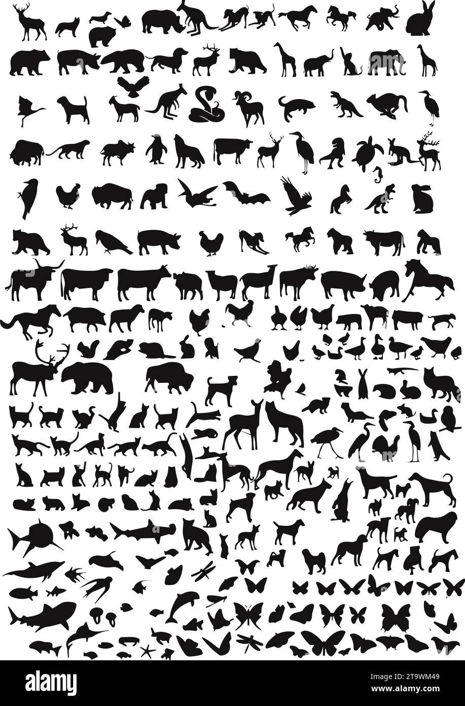 animals silhouette set. Big mammals collection. Livestock and poultry ...