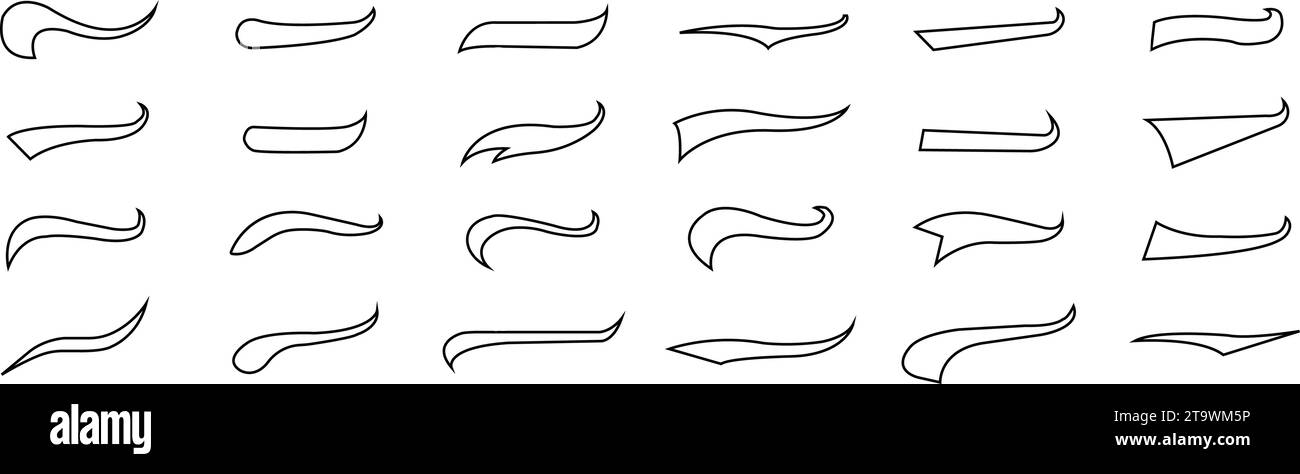 Set of Text Tail Swoosh Baseball line Sign, Typography font curve tail ...