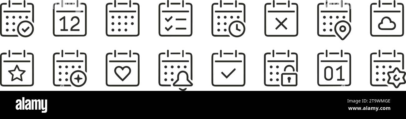 Calendar icon set. Containing date, schedule, month, week, appointment ...