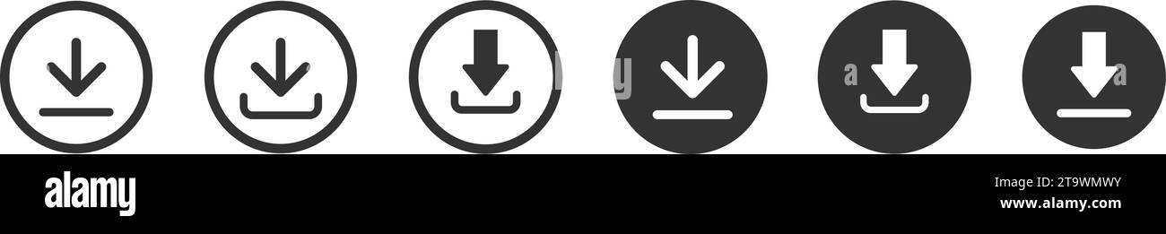 Group of Download web button in flat and line. Set of Simple Download ...