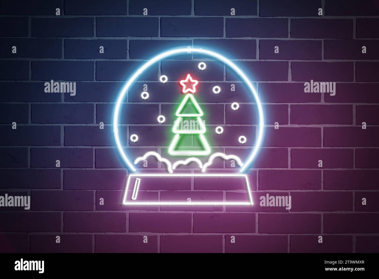 Decorative sign snow globe neon on dark wall Stock Photo - Alamy