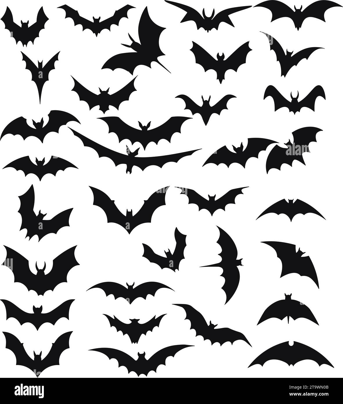 Bats horror flat set. Sticker with black mouse for Halloween decoration ...