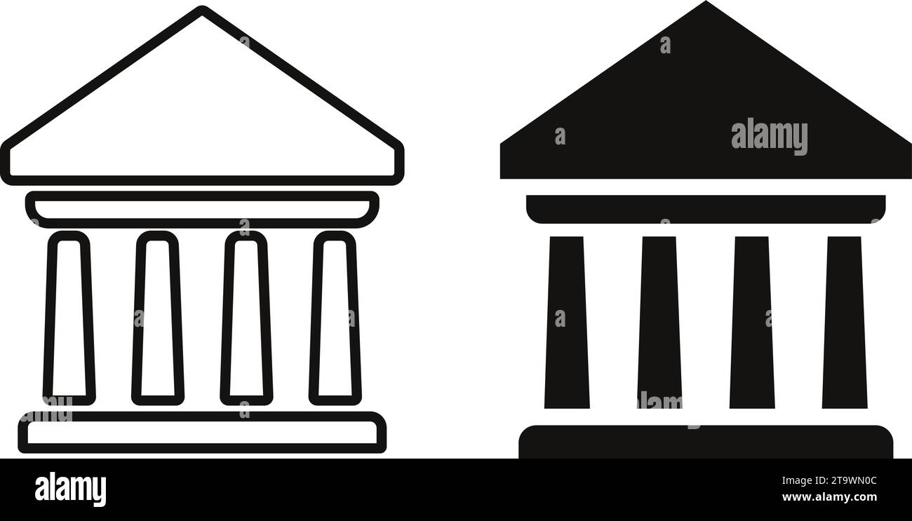 Set of Bank building icons. Group Government building outline and flat ...