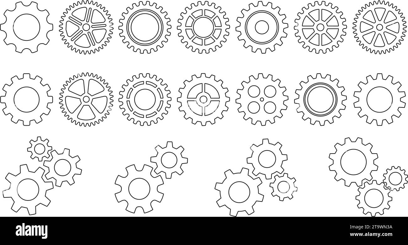 Line Setting gears icon set. Cogwheel group. Gear design collection ...