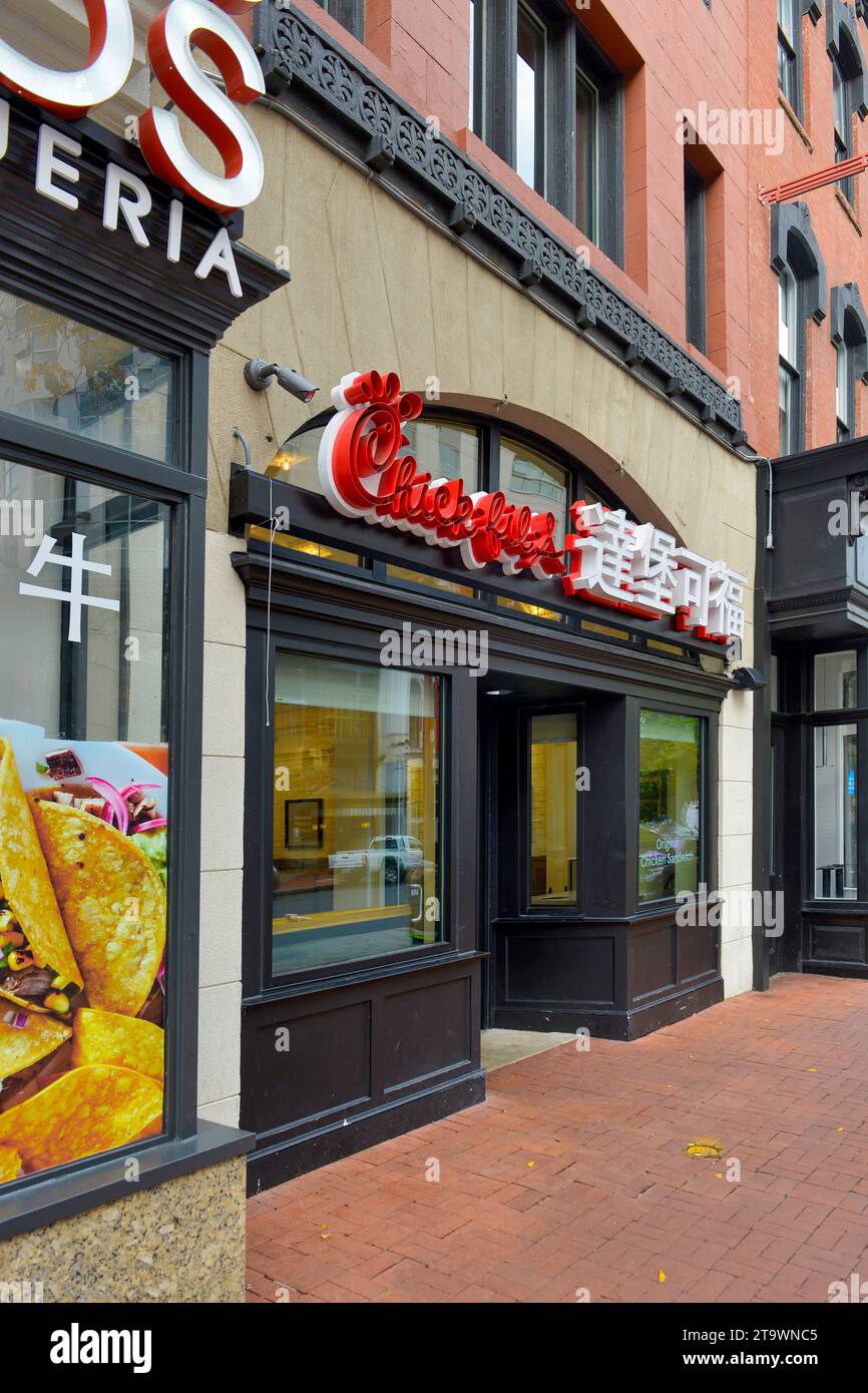 Outside Chick-fil-A fast-food restaurant in Chinatown, NW Washington DC ...