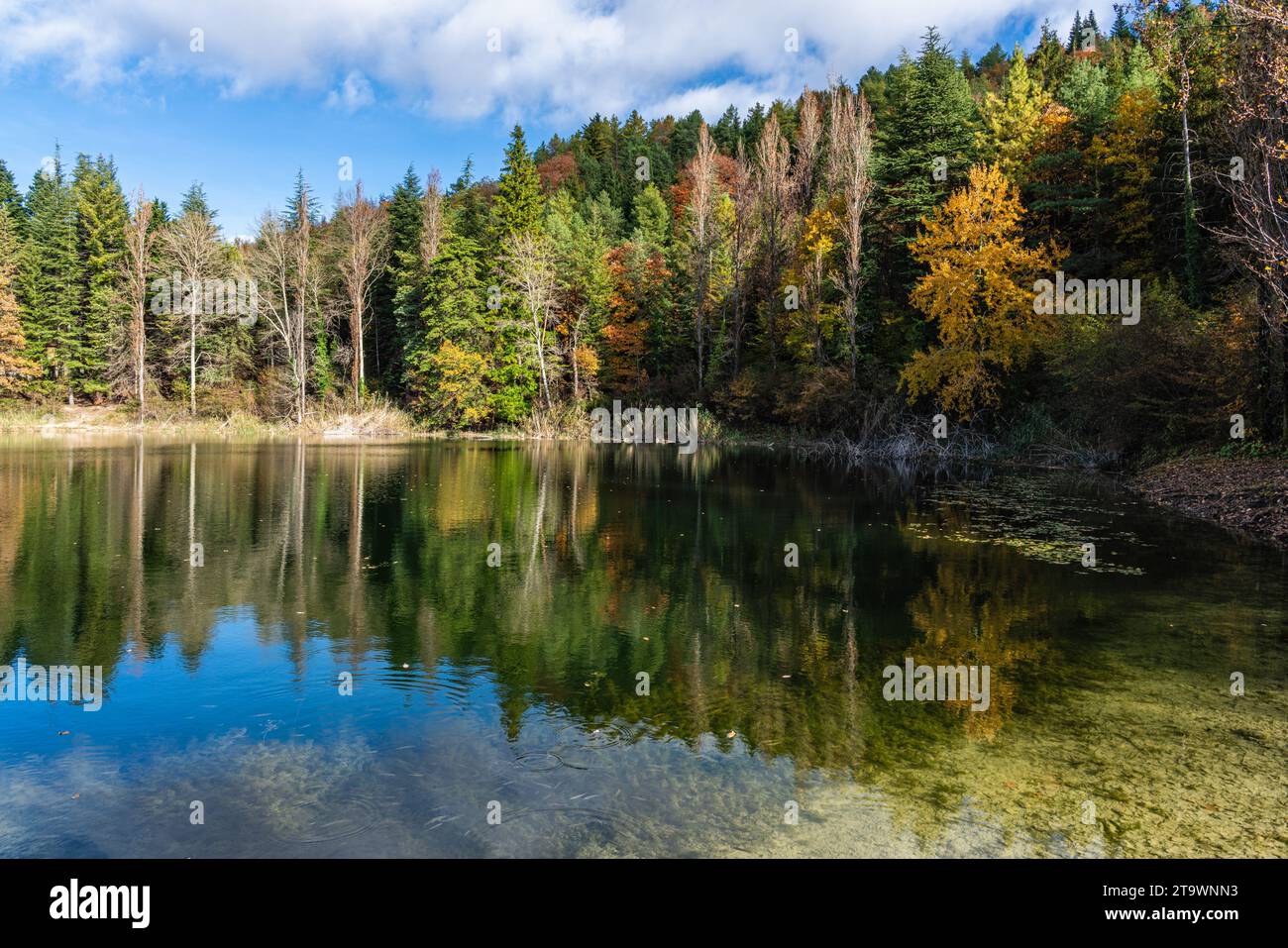 Scenic fall season sight at the Lagustelli (small lakes) of Percile. Province of Rome, Lazio ...