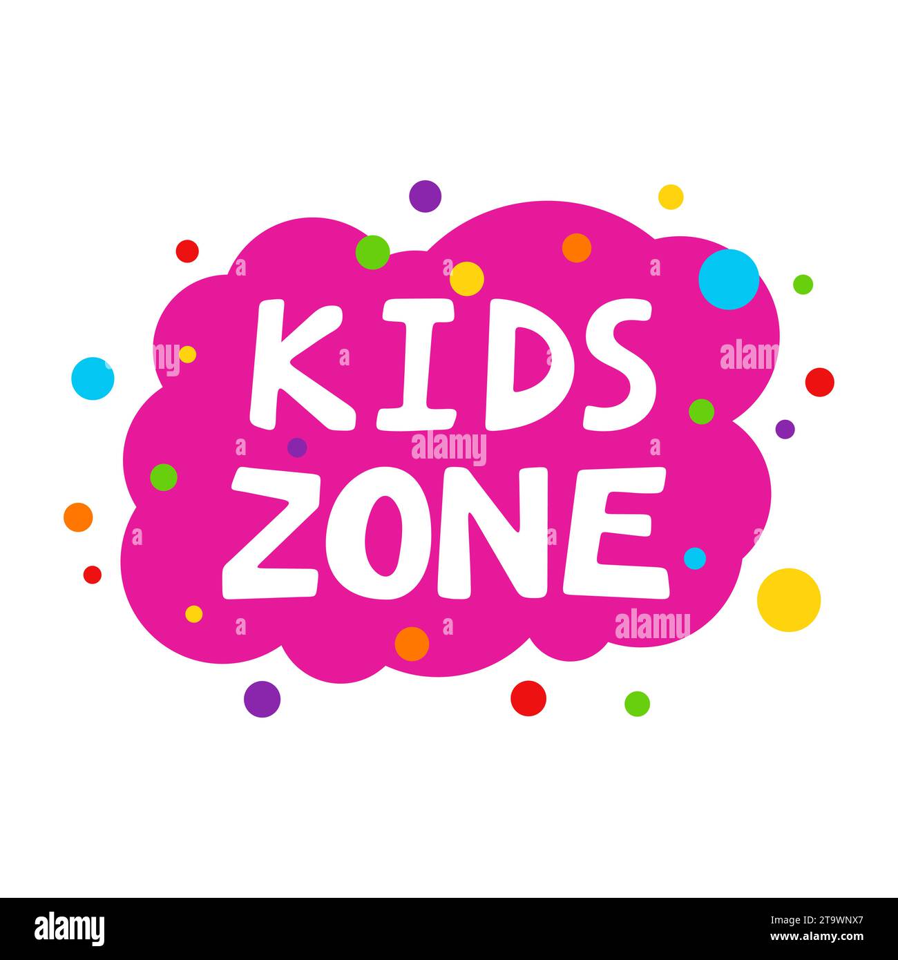 Cartoon colorful logo Kids Zone isolated on white background. Bright ...