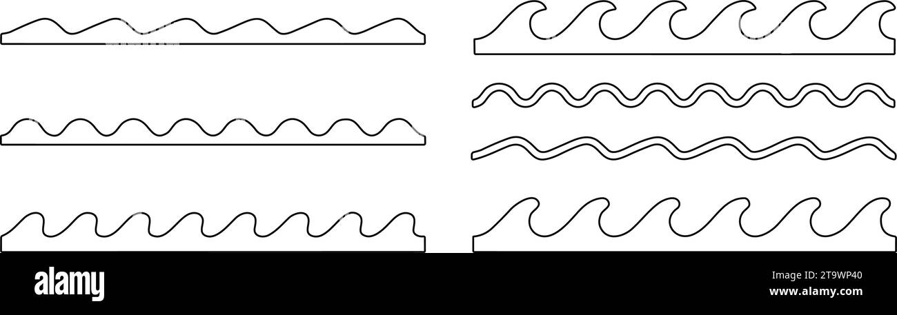 Sea wave icon set. Water logo, line ocean symbol in vector flat style ...
