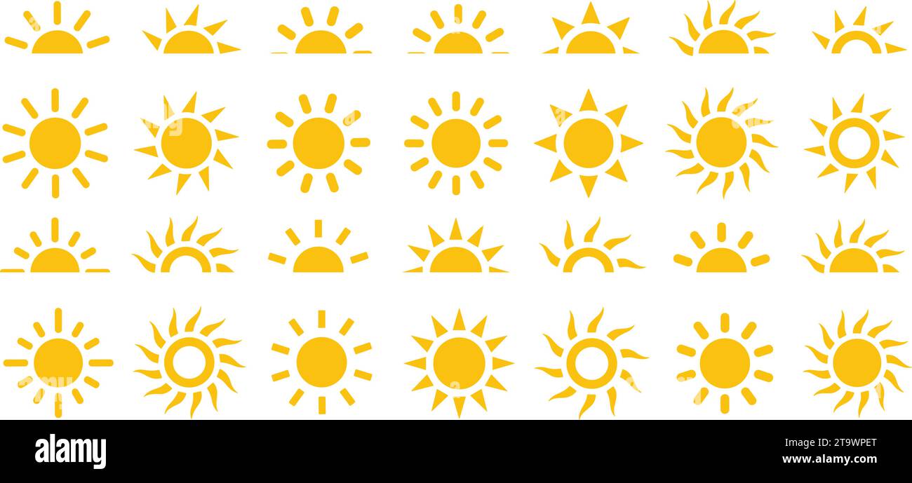 Sun icons vector symbol set. Yellow suns star icons collection. Summer ...