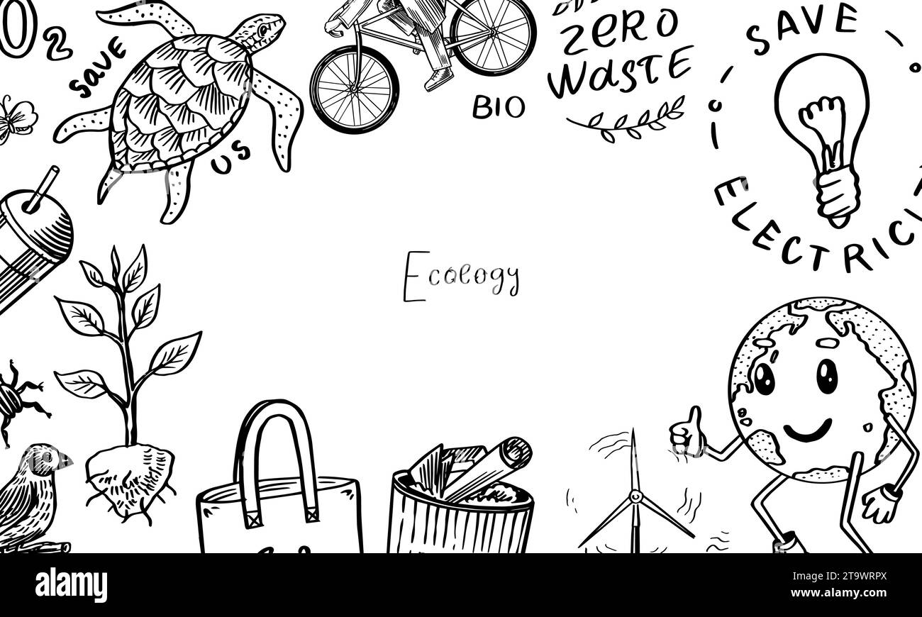 Ecology background. Zero waste banner or poster. Hand drawn eco ...