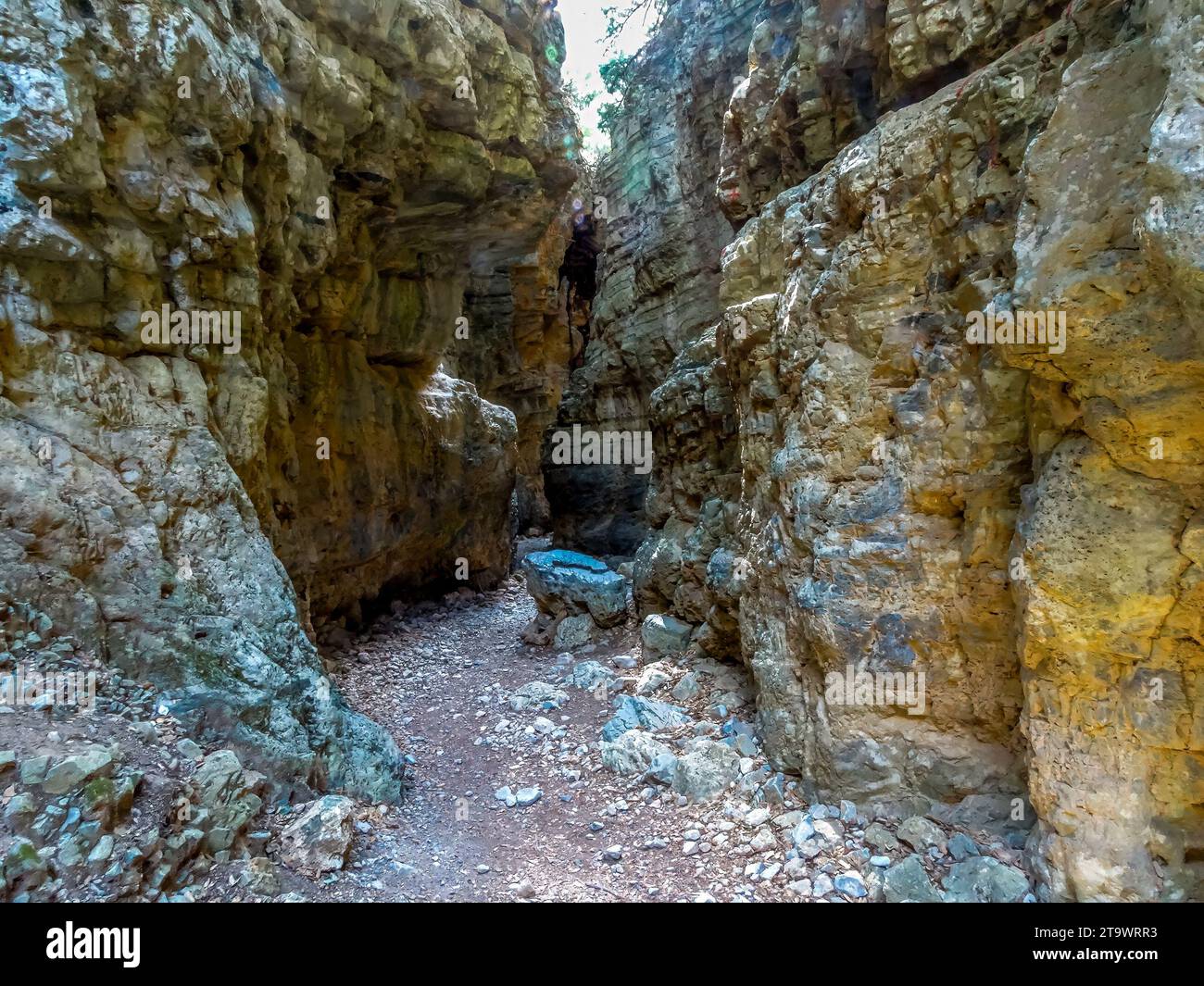 The narrowest part of the trail in the Imbros Gorge near Chania, Crete ...