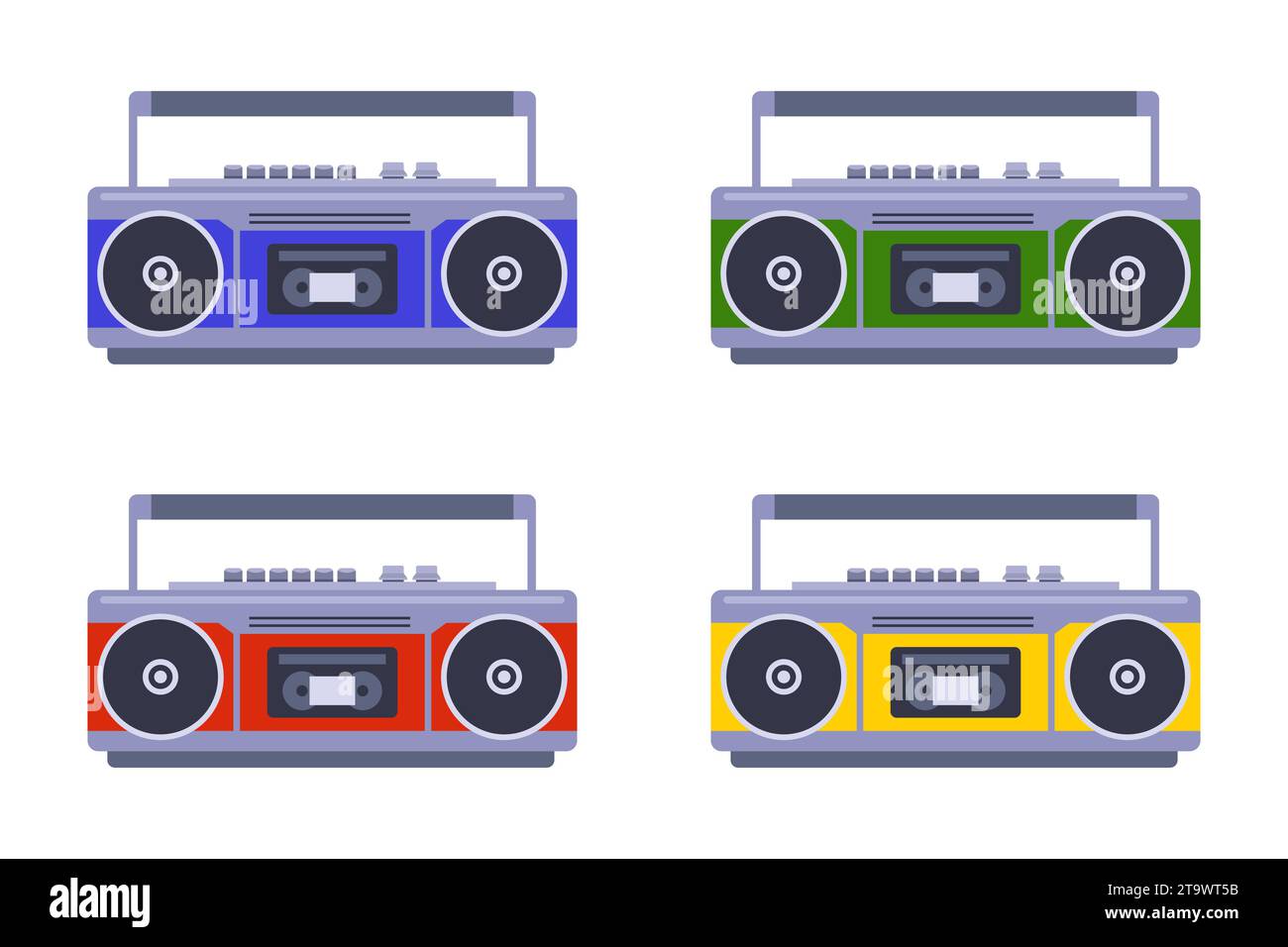 multi-colored musical tape recorder set. flat vector illustration Stock ...