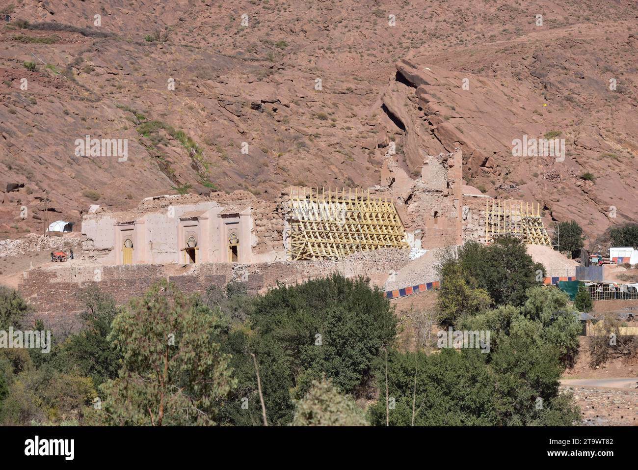 A view of the ongoing restoration process to the Tinmal mosque, a 12th ...