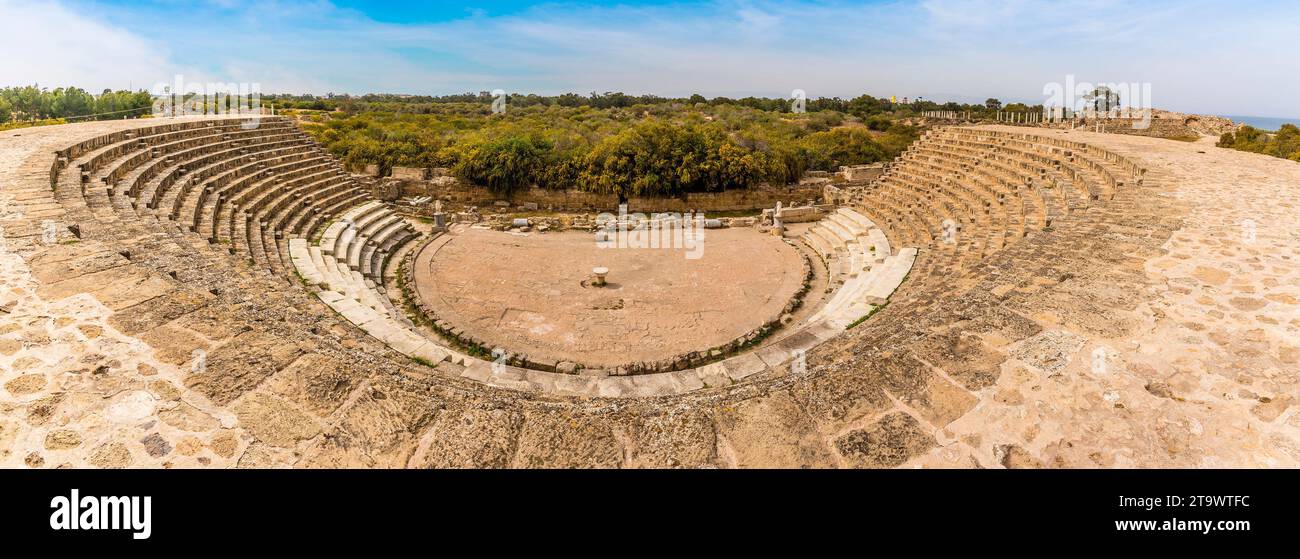 Panorama view of the amphitheatre at the ancient Roman city of Salamis ...