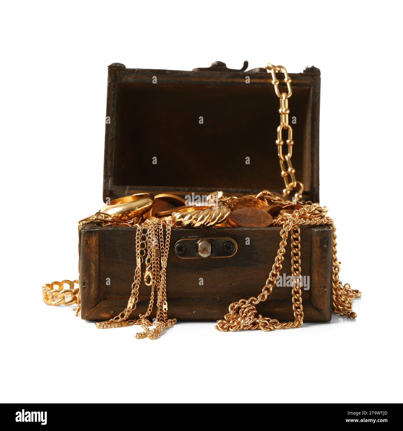 Old chest with treasures isolated on white background Stock Photo - Alamy