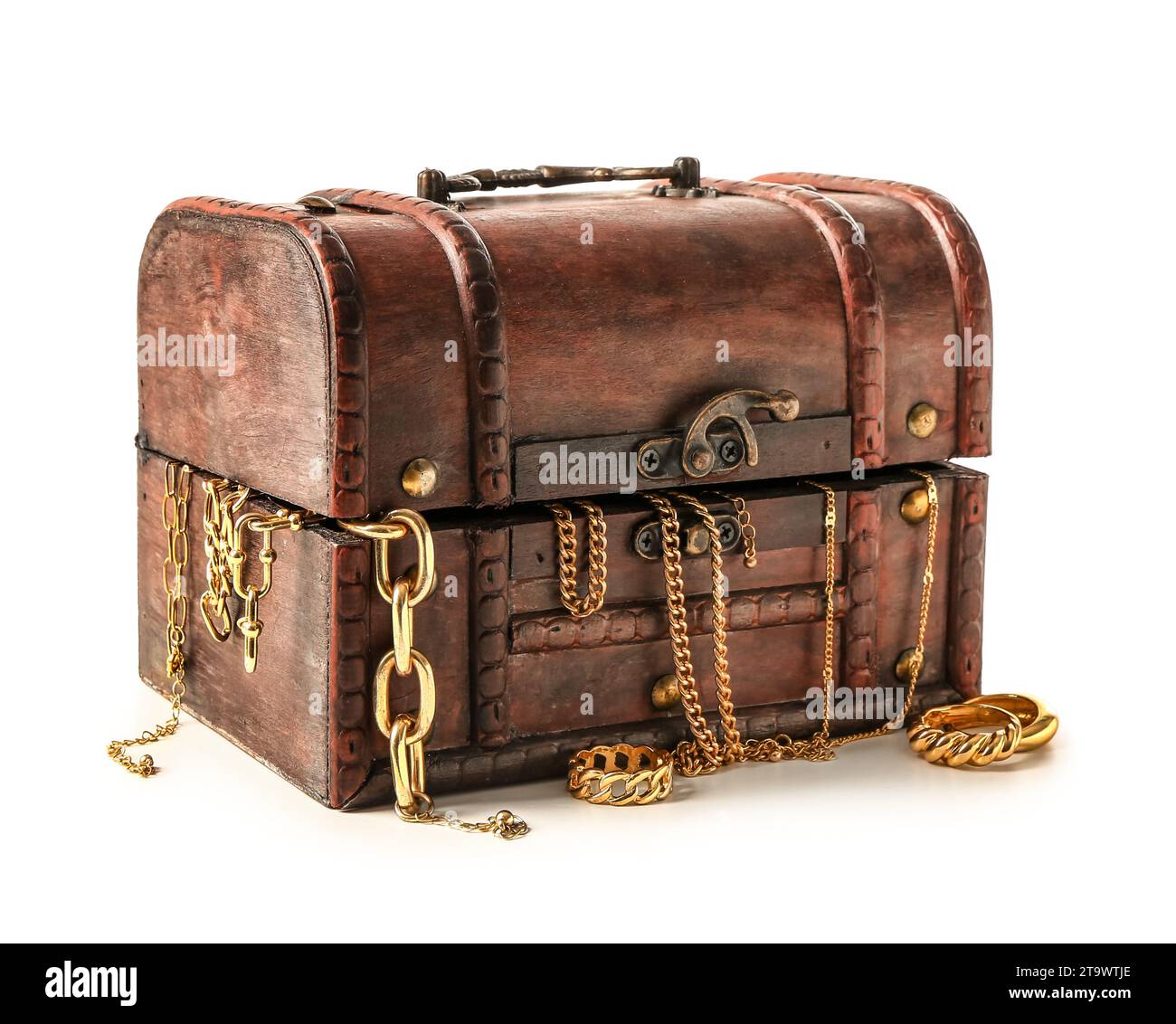 Old chest with treasures isolated on white background Stock Photo - Alamy