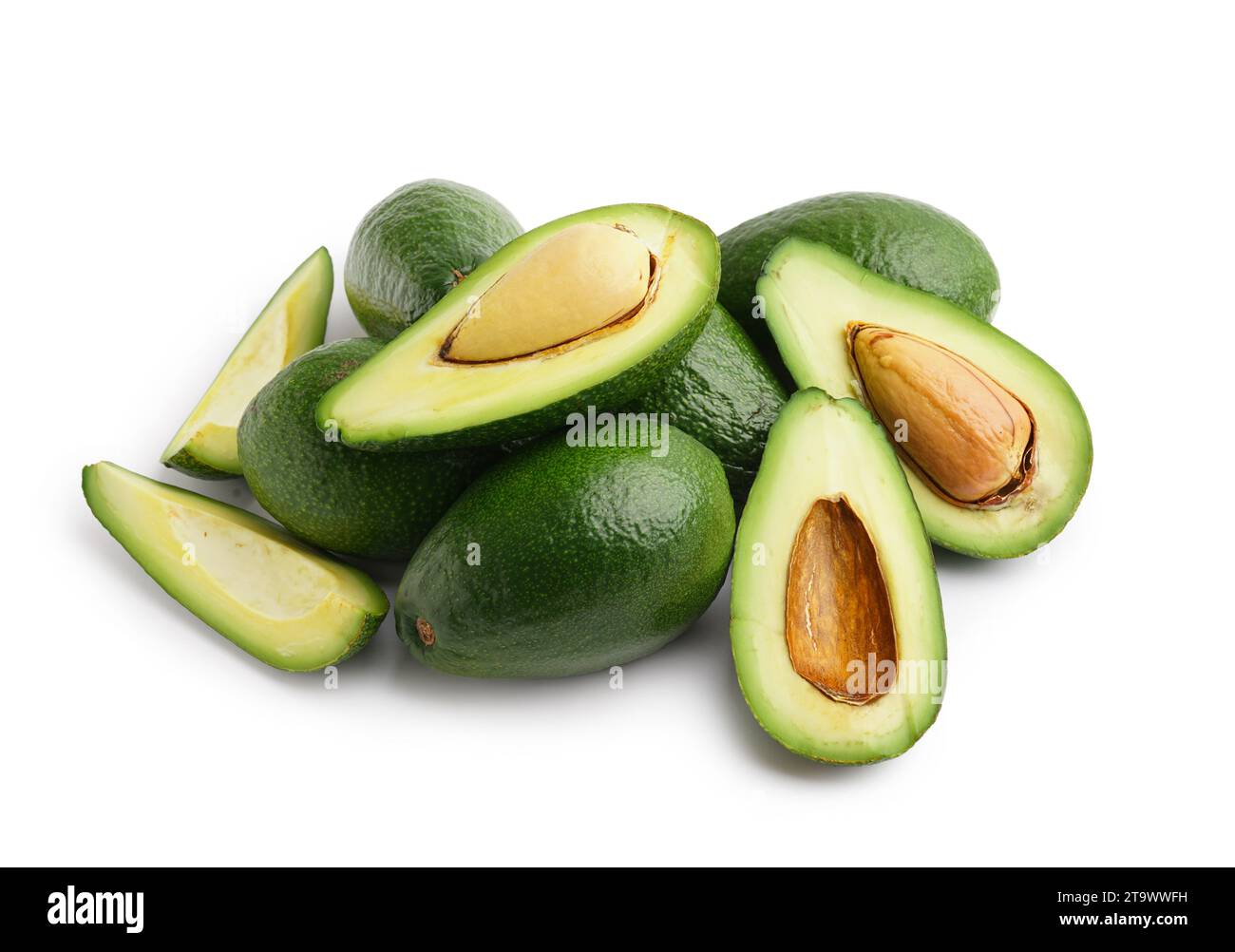 Many fresh ripe avocados on white background Stock Photo - Alamy