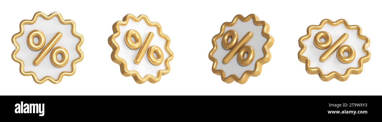 Set of golden percent labels 3D rendering illustration isolated on ...