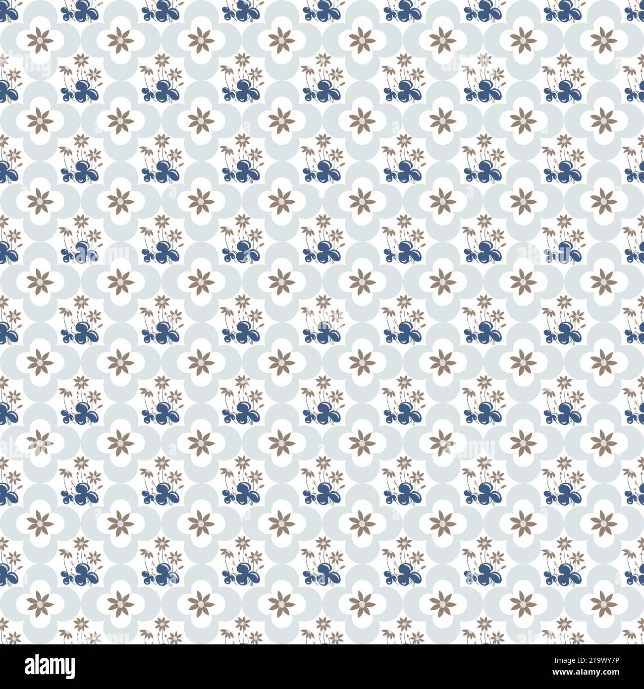 Geometric floral seamless pattern. Platinum grey, denim blue and ...