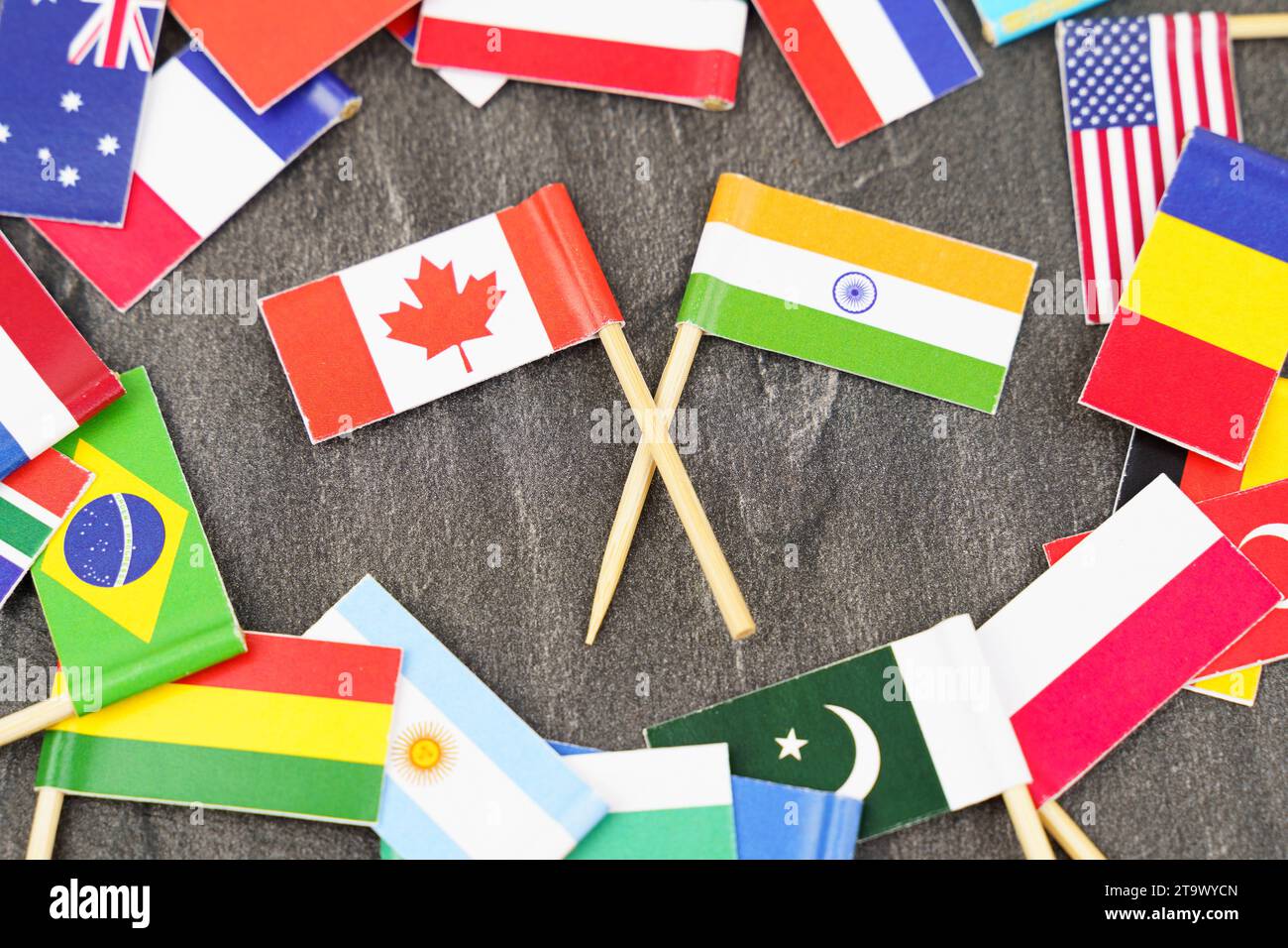 Policy. National flags of different countries. The concept is diplomacy ...