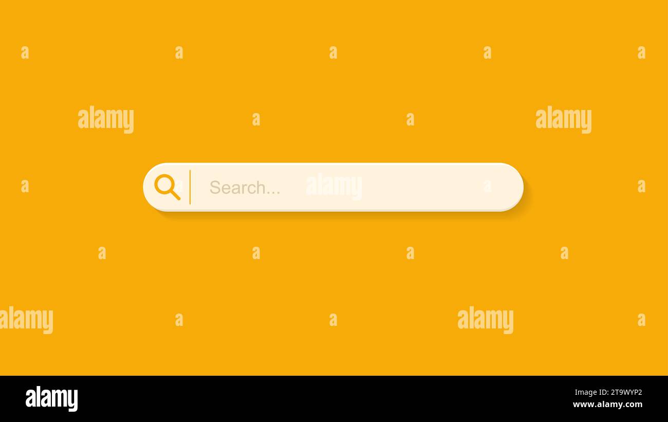 Search bar design element on orange background. Browser button for website and UI design. Search ...