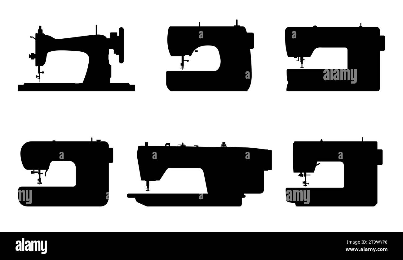 Sewing machine set icons isolated on white background. Mechanical ...