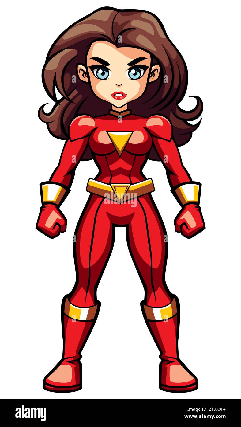Female superhero in red costume with confident pose, vibrant and ...