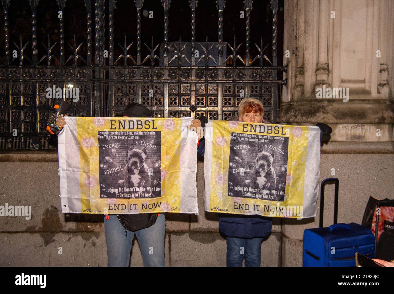 London, UK. 27th November, 2023. Protesters were outside Parliament ...