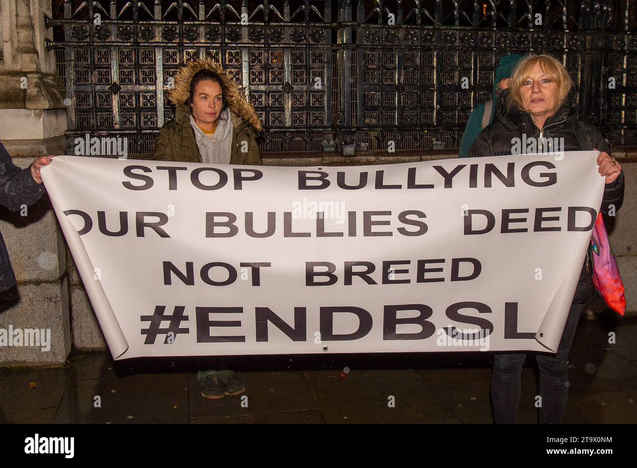 London, UK. 27th November, 2023. Protesters were outside Parliament ...