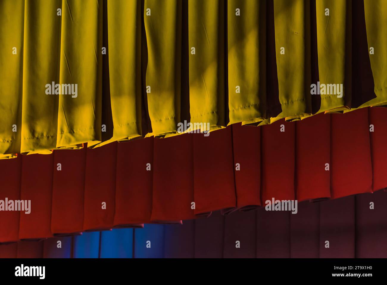Upper stage curtains with colorful illumination, background photo ...