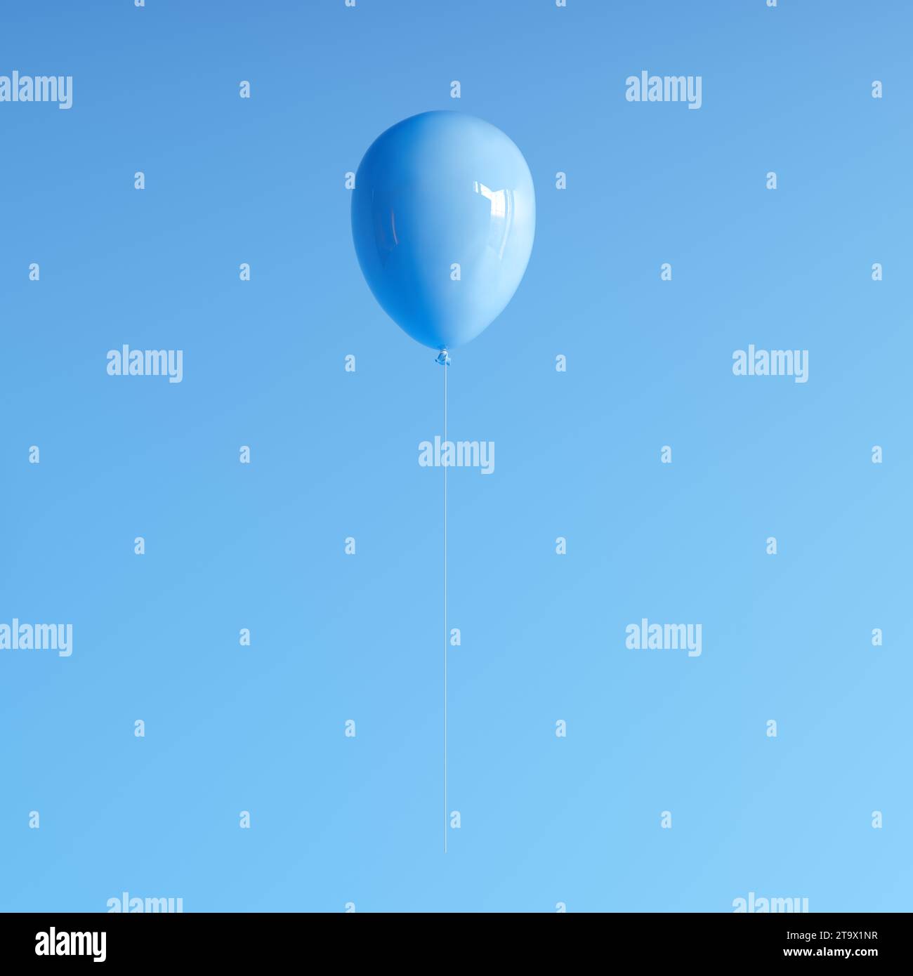 Single Air inflatable blue balloon with a white thread on a light blue ...