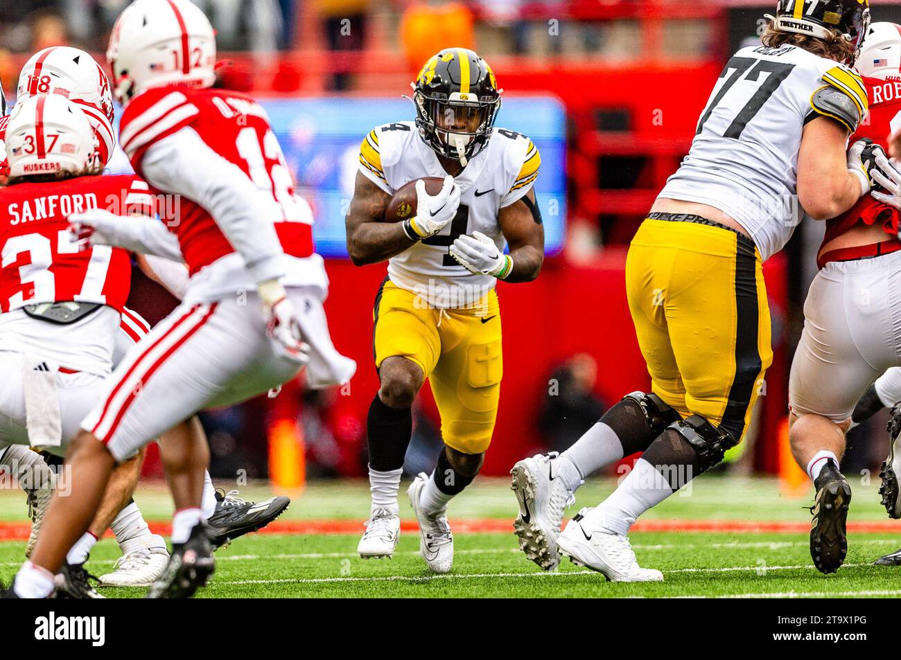 Lincoln, NE. U.S. 24th Nov, 2023. Iowa Hawkeyes running back Leshon ...