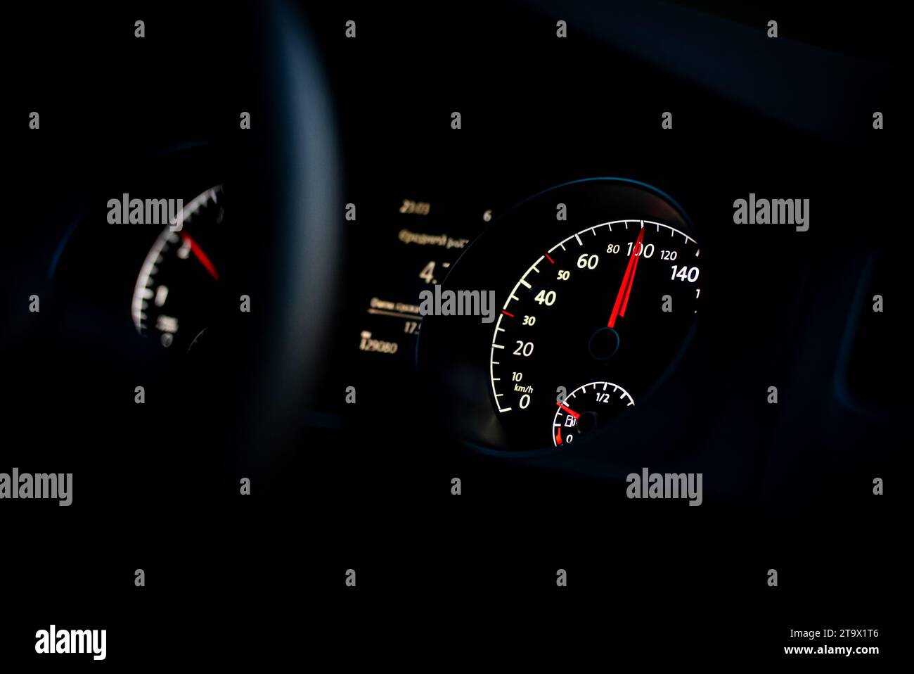 Electronic speed dashboard inside of modern car Stock Photo - Alamy