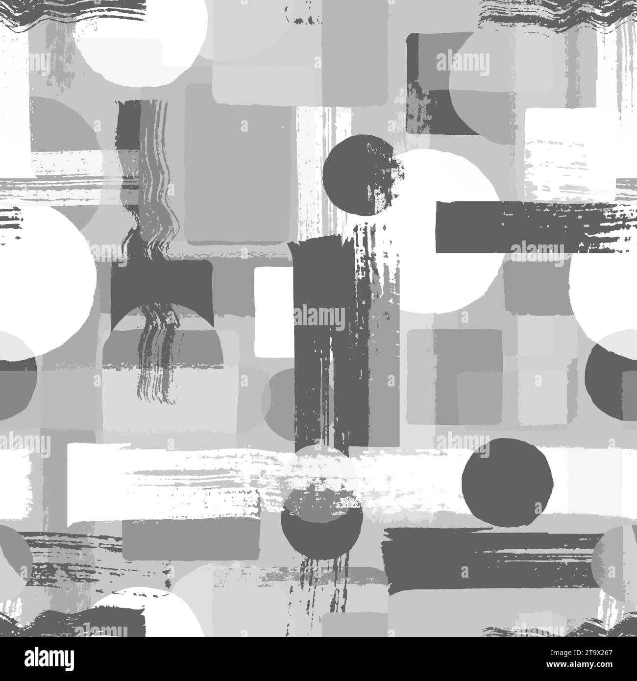 Contemporary art black and white seamless pattern background. Abstract grunge geometric shapes ...