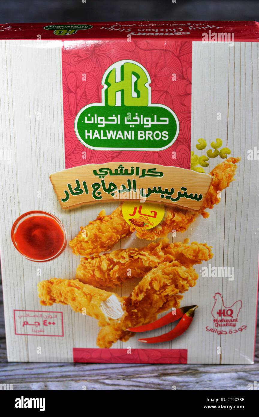 Cairo, Egypt, November 1 2023: Halwani Bros Crunchy spicy chicken ...